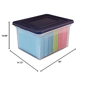 Office Depot Stackable File Tote Box, Letter/Legal Size, 10 13/16in.H x 14 1/8in.W x 18in.D, Blue/Clear, 170007