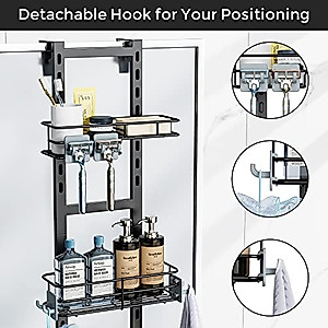 ODesign Over Door Shower Caddy Shelf with 4 Hooks Rustproof Bathroom Kitchen Storage Basket with Suctions for Large Shampoo Conditioner - 3 Tiers