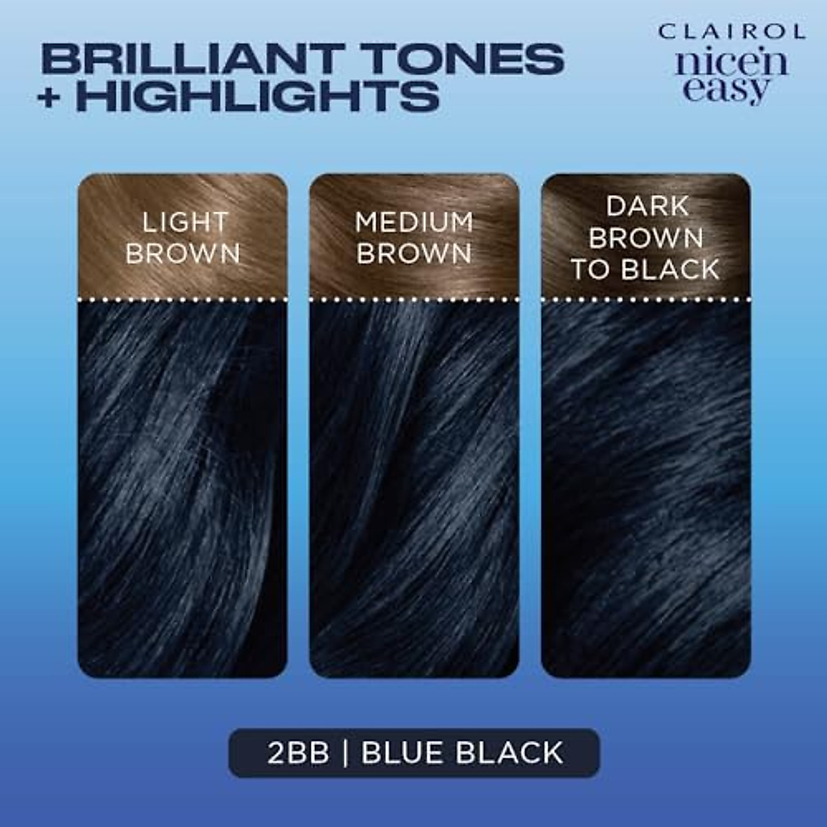 Clairol Nice'n Easy Permanent Hair Dye, 2BB Blue Black Hair Color, Pack of 1