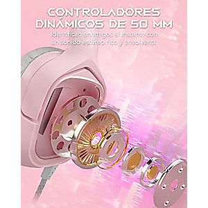 Black Shark Gaming Headset for PC, PS4, PS5, Xbox, Switch, All-in-1 Gaming Headphones with Ultra-Clear Bendable Mic, 50mm Dynamic Drivers, Noise Isolation Ear Cushions, in-line Controls - Pink