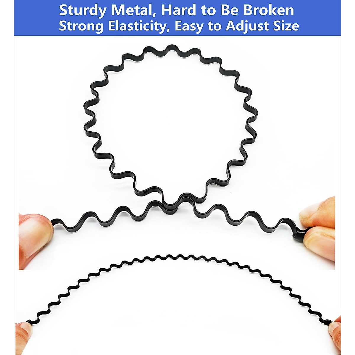 bodbop XINGZHE Metal Hair Band for Men Headband Women Hair Bands for Guys Fashion Headbands for Washing Face Makeup Sports Head Hair Hoop Black Elastic Non Slip Wavy Men’s Hairband (Black)