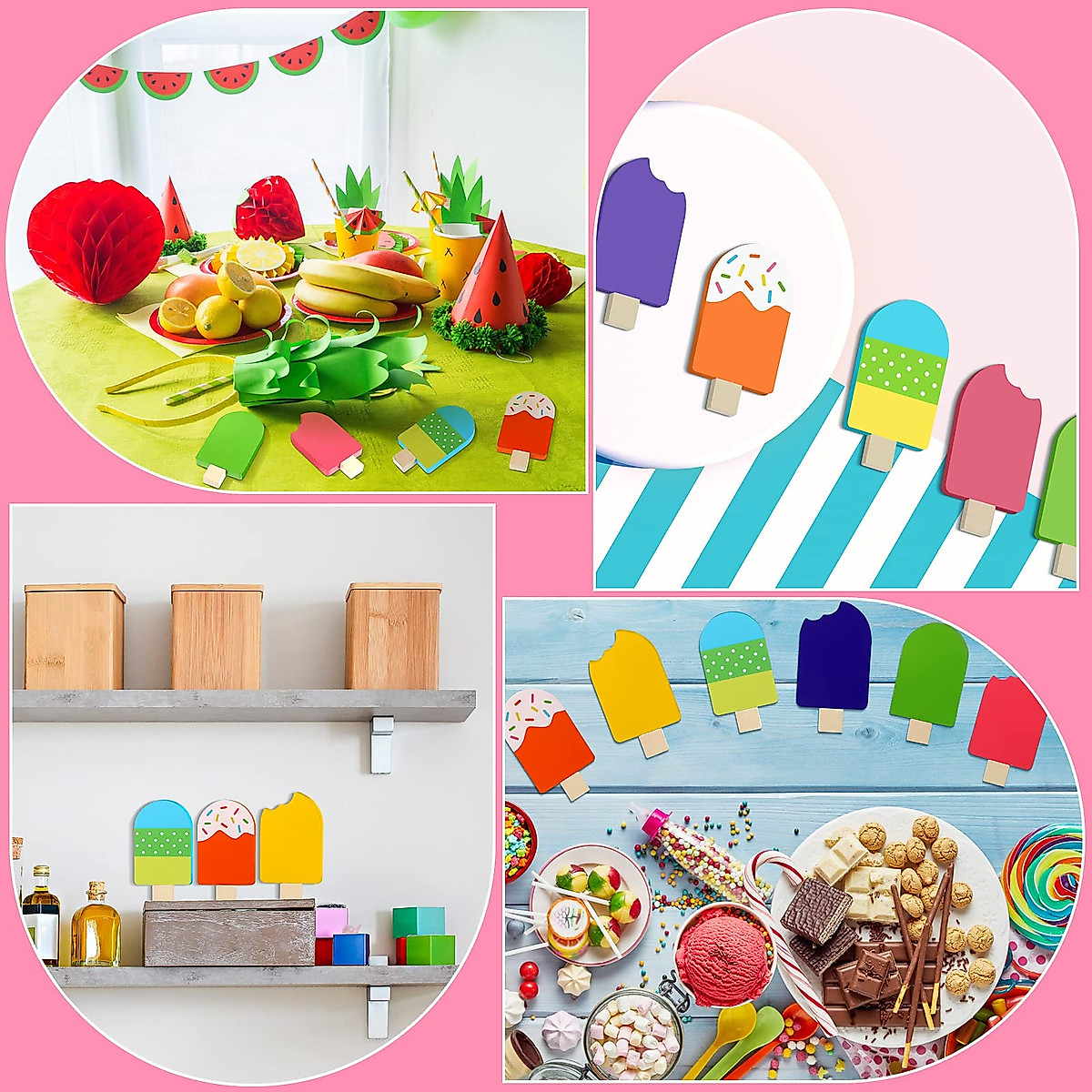 6 Pcs Summer Tiered Tray Decor Hawaii Ice Cream Tiered Tray Decor Summer Wooden Table Decorations Ice Cream Tray Decor Summer Table Signs for Kitchen Home Summer Party Home Supplies