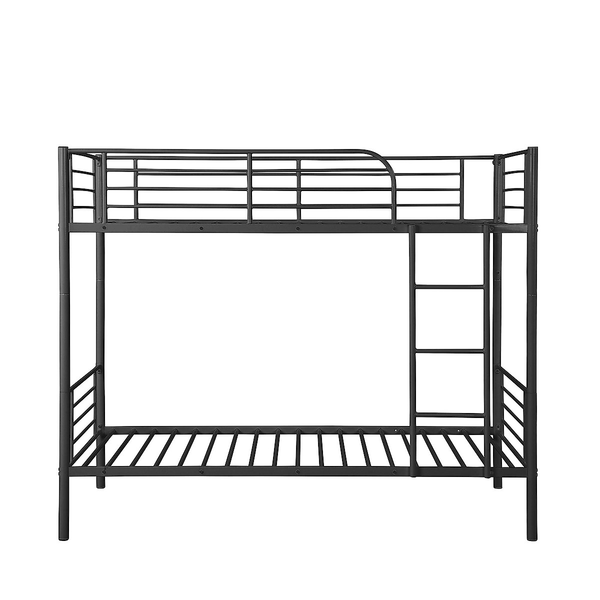JULYFOX Steel Bunk Bed Twin Over Twin, Modern Metal Bed Frame 550 lb Heavy Duty with Stairs Side Guard Rails 10.8 inch Storage Space No Box Spring Needed 2 Twin Bed Platform for Kids Teens Black