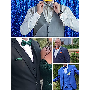 Alizeal Mens Solid Mini Squares Formal Banded Pre-tied Bow Ties Set-Orange