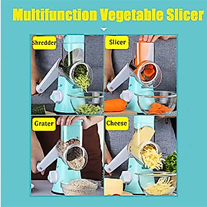 Cheese Grater Rotary Cheese Shredder Vegetable Slicer 3-in-1 Vegetable Shredder Grater Slicer Grinder for Potato Onion Cucumber Carrot Blue