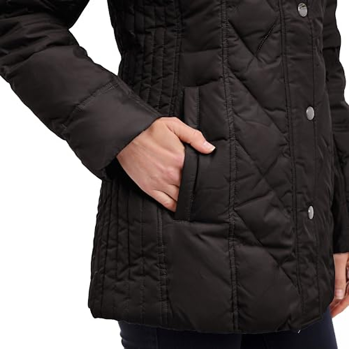 London Fog Women's Plus Size Diamond Quilted Down Coat, Black, 2X