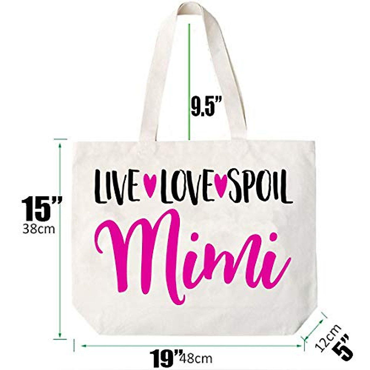COCOVICI Mimi Tote Bag | Live Love Spoil | Grandma Gifts | Mimi Gifts | Mimi Christmas Gift | Christmas Gift from Grandkids (Live Love Spoil Mimi Pink/Black)