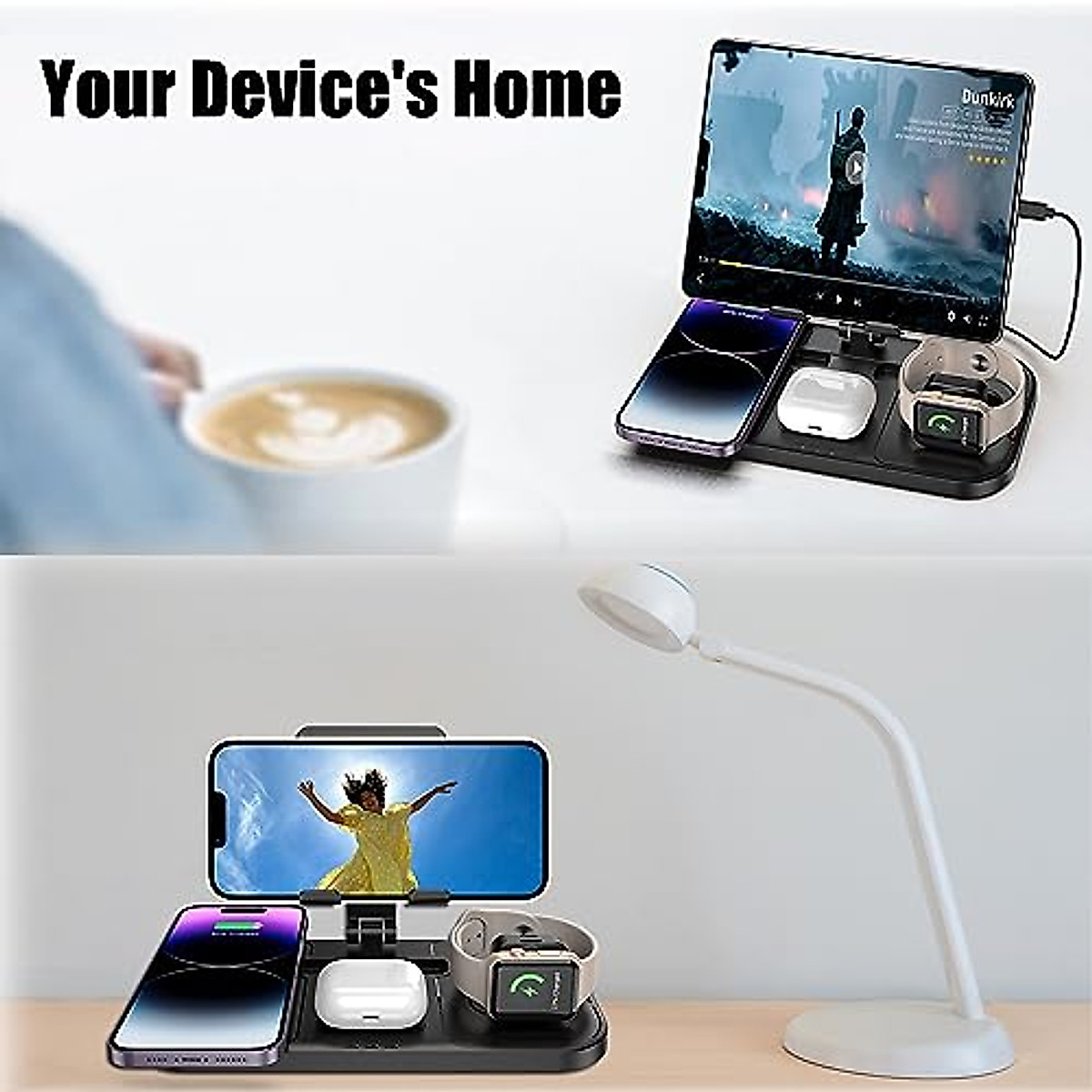 Wireless Charging Station for Apple, Wired Charger for iPad Charging Station, 4 in 1 Wireless Charging Stand Multiple Devices for iPhone 15 Pro Max 14 13 12, iWatch 8 7 6 5 4 3 2 Se, Airpods 3 2 Pro