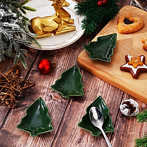 Whaline 4Pcs Christmas Coffee Spoon Rest Ceramic Teaspoon Holder mas Tree Shaped Sauce Dishes Seasoning Dipping Bowl Christmas Ring Dish for Xmas Kitchen Office Party Decor