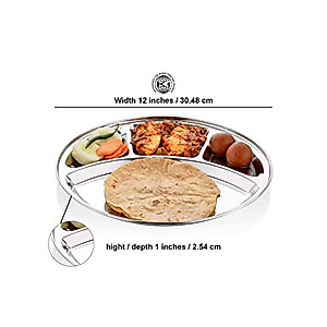 King International Stainless Steel Plates, Divided Dinner Plate Four Section Round Dinner Plates Set of 6, 11 Inches, Round Divided Dinner Plate, divided plates for adults, dinner plates