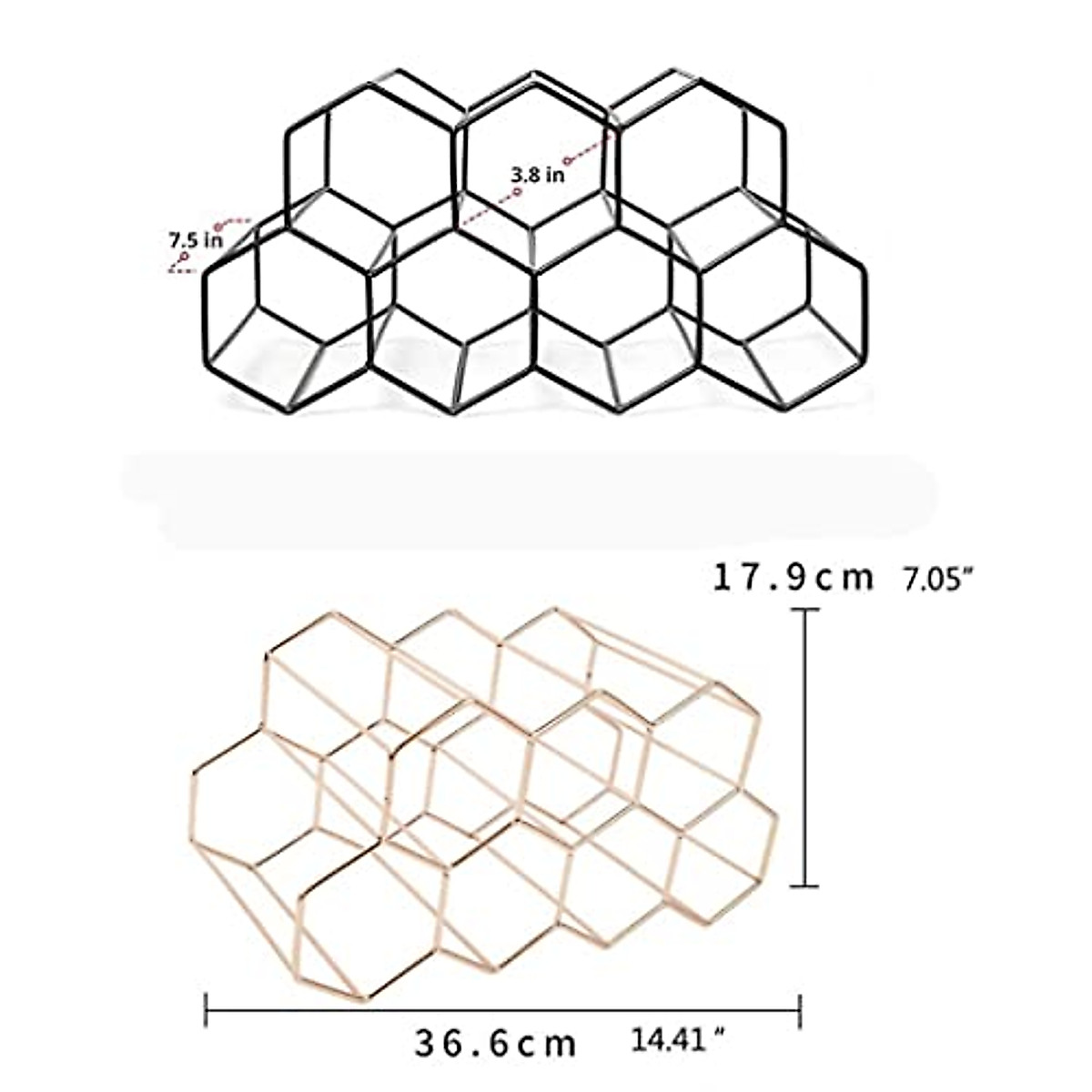 DOUBA Metal Honeycomb Wine Rack Wine Bottle Storage Desktop Wine Rack Hexagonal 9 Bottle Wine Rack Display (Color : E, Size