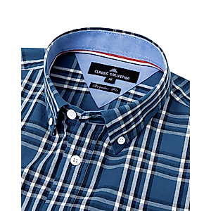 Alimens & Gentle Men's Plaid Button Down Shirts Cotton Long Sleeve Dress Shirts Regular Fit Gingham Shirts