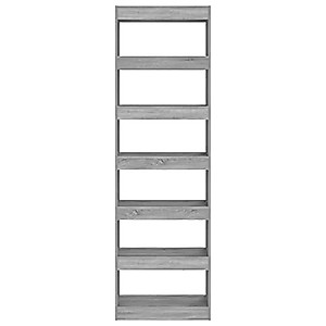 6 Tier Bookshelf Engineered Wood, Bookcase Shelf Industrial Room Divider Storage Organizer Display Shelf Rack Open Standing Shelving Unit for Bedroom Living Room(Brown, 23.6"x11.8"x78") (Grey 23.6"x11