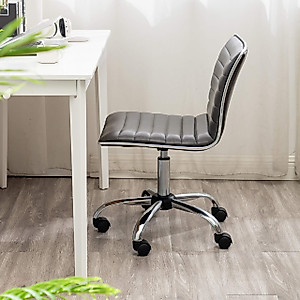 BTEXPERT Home Gray Swivel Mid Back Armless Ribbed Designer Task Faux Leather Soft Upholstery Office Chair