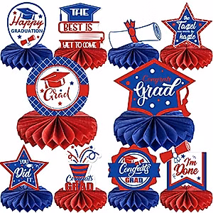 Class of 2023 Graduation Party Decorations 10PCS Blue and Red Graduation Honeycomb Centerpieces Congrats Grad Honeycomb Table Centerpieces Congratulate 3D Table Topper for Grad Party Supplies