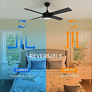 YITAHOME Black Ceiling Fans with Light and Remote, Dimmable Fanlight for Indoor Outdoor, Light Fan with Stepless Color Temperature, Night Light Mode, 48 Inch