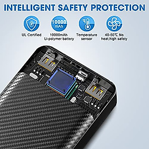 Kofarrten Heated Vest Battery Pack, 5V 2A 10000 mAh Power Bank for Heated Vest Heated Jacket, Dual USB Heated Vest Battery Charger, Battery Phone Charger for iPhone, Android