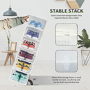 Hrrsaki 15 Pack Shoe Storage Boxes, Shoe Boxes Clear Plastic Stackable, Shoe Organizer Boxes with Front Opening Lids, Ventilation and Dust-proof, Shoe Container Boxes for Closet, Bedroom, Bathroom