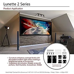 Elite Screens Lunette 2 Series, 115-inch Diagonal 2.35:1, Curved Home Theater Fixed Frame Projector Screen, CURVE235-115W2, CineWhite, 115"" diag. 2.35:1"