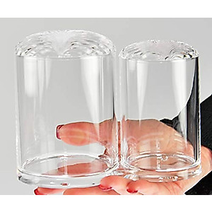 Home-X Clear Acrylic Cotton Ball and Swab Holder Set, 2 Attached Jars with Seashell Lids for Bathroom Storage, 6" L x 3 ¼ " W x 4 ¾ " H, Clear