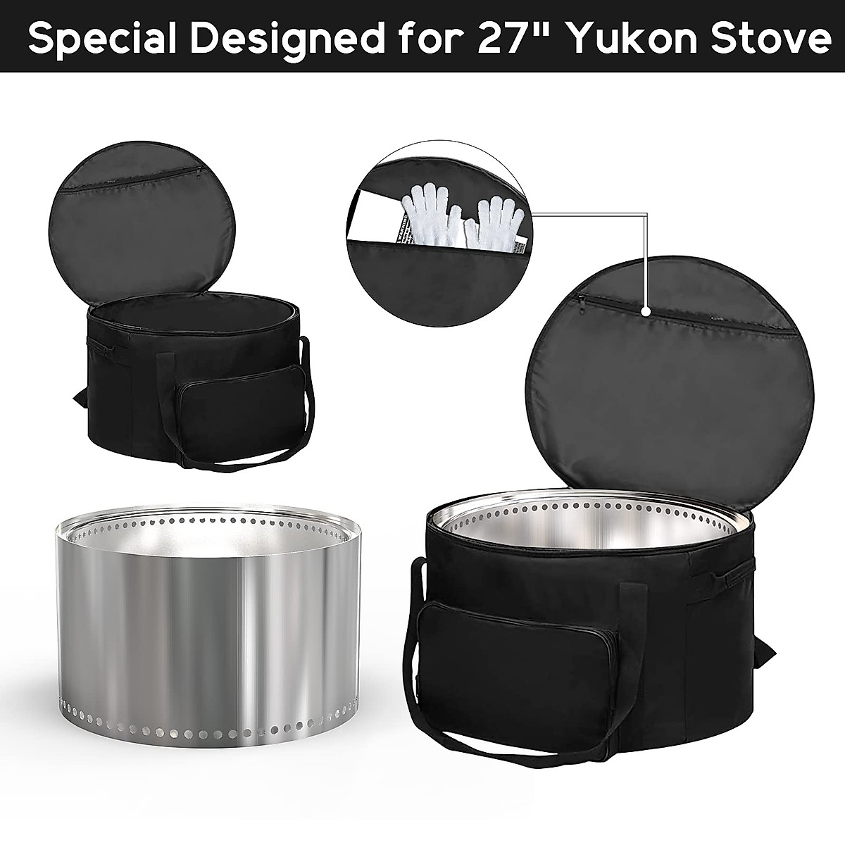Carrying Bag for Yukon Stove, 27-Inch Outdoor Fire Pit Bag Compatible with Yukon Stove, Weather-Resistant Portable Camping Fire Pit Carry Bag for Yukon Only, Camping Yukon Stove Accessory