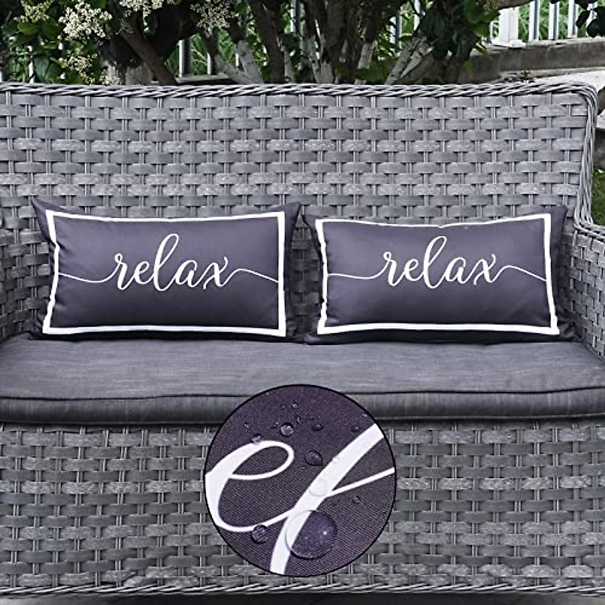 ONWAY Outdoor Waterproof Throw Pillow Covers 12x20 Set of 2 Black and White Pillows Relax Decorations for Patio Furniture Garden Couch Tent Balcony