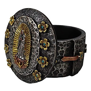 Ebros Gift Our Holy Lady Of Guadalupe Decorative Round Jewelry Rosary Box 3.25" Long Catholic Religious Inspirational Blessed Virgin Mary Mother Of Jesus Keepsake Trinket Keys Organizer Box Figurine