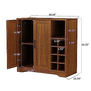 FROMJBEST Wine Bar Cabinet, Coffee Bar Cabinet with 2 Door and Shelf, Glass Holder, Accent Storage Cabinet, Buffet Sideboard for Dining Room, Kitchen (Brown)