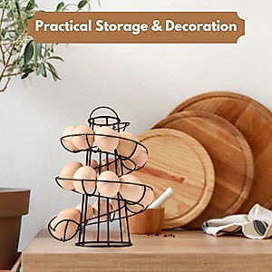 Flexzion Egg Skelter Modern Spiral Egg Holder Countertop (Medium Egg Display) - Freestanding Wired Countertop Egg Holder for Fresh Eggs, Dispenser Stand, Storage Rack for Kitchen, Black