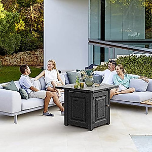 EMBRANGE Outdoor Propane Fire Pit Table, 28 inch Auto-Ignition Patio Gas Fire Pit with Lid and Lava Rock, External Igniter and CSA Certified, Unique Finish Great Addition to The Yard or Deck