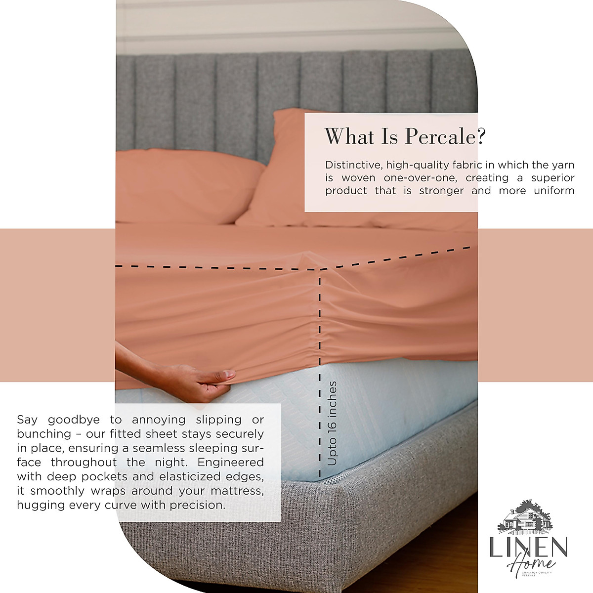 Linen Home 100% Cotton Percale Sheets Full Size, Tera Clay, Deep Pocket, 4 Pieces Set - 1 Flat, 1 Deep Pocket Fitted Sheet and 2 Pillowcases, Crisp Cool and Strong Bed Linen