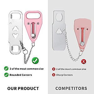 Portable Door Lock, Extra Home Security Locker for Additional Privacy and Safety, Travel Lock Down Locks for Traveling, Hotel, Home, Apartment, College with Door Hanger Sign (2 Pack, Pink)