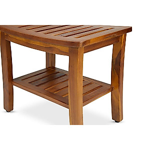TeakCraft Teak Shower Bench with Shelf 21 Inch, Fully Assembled Teak Wood Shower Stool & Spa, Shower Bench for Elderly, Indoor and Outdoor Use, The Hermod