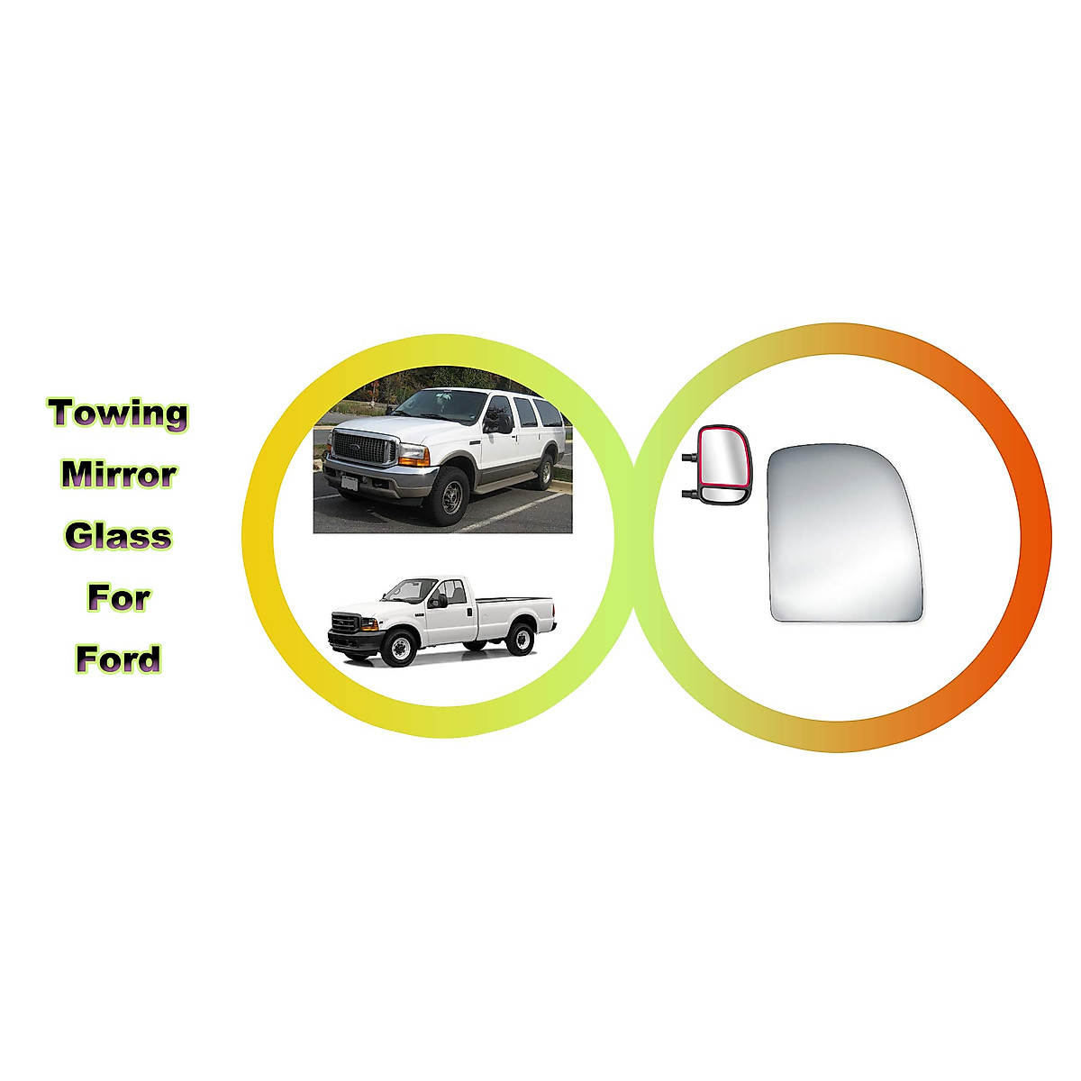 WLLW Mirror Glass Replacement for Ford E150/250/350/F250/F350/F450 Passenger Side