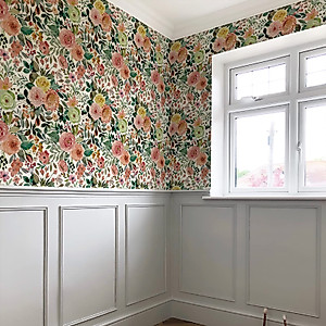 JiffDiff Black White Camellia Wildflower Floral Wallpaper Peel and Stick (118.1" x 17.3", White Camellia)