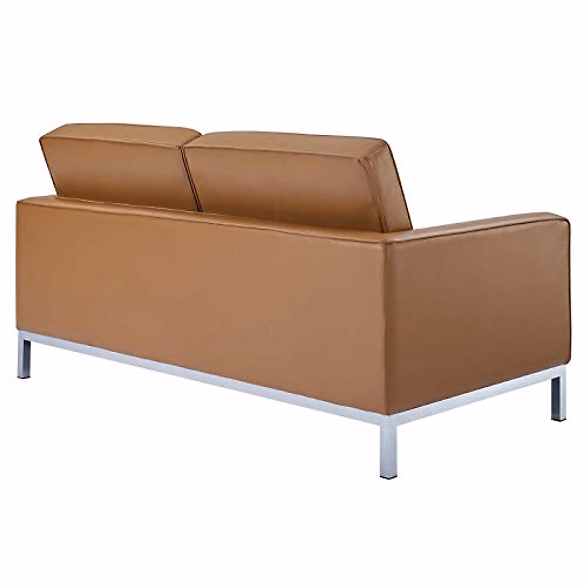Modway Loft Upholstered Leather Mid-Century Modern Loveseat in Tan