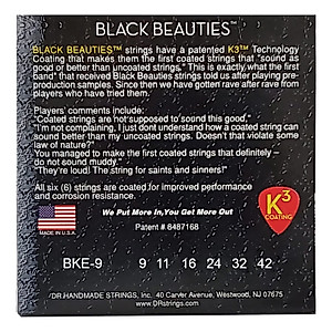 DR Strings Electric Guitar Strings, Black Beauties-Black Coated, 9-42 (BKE-9)