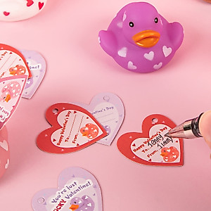 Kiddokids 28 Packs Valentines Day Gift Cards with Cute Mini Rubber Duck 2.4x2.4 Bath Toys for School Classroom Valentine’s Exchange Greeting Cards