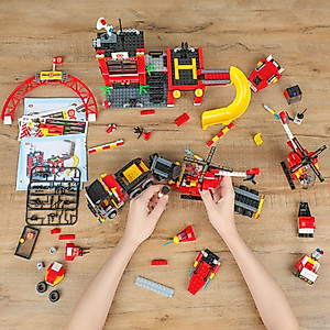 WishaLife City Fire Station Toy Building Set, with Fire Rescue Transport Truck Toy, Helicopter, Pretend Play Toy Gift Idea for Kids Boys Girls Age 6+