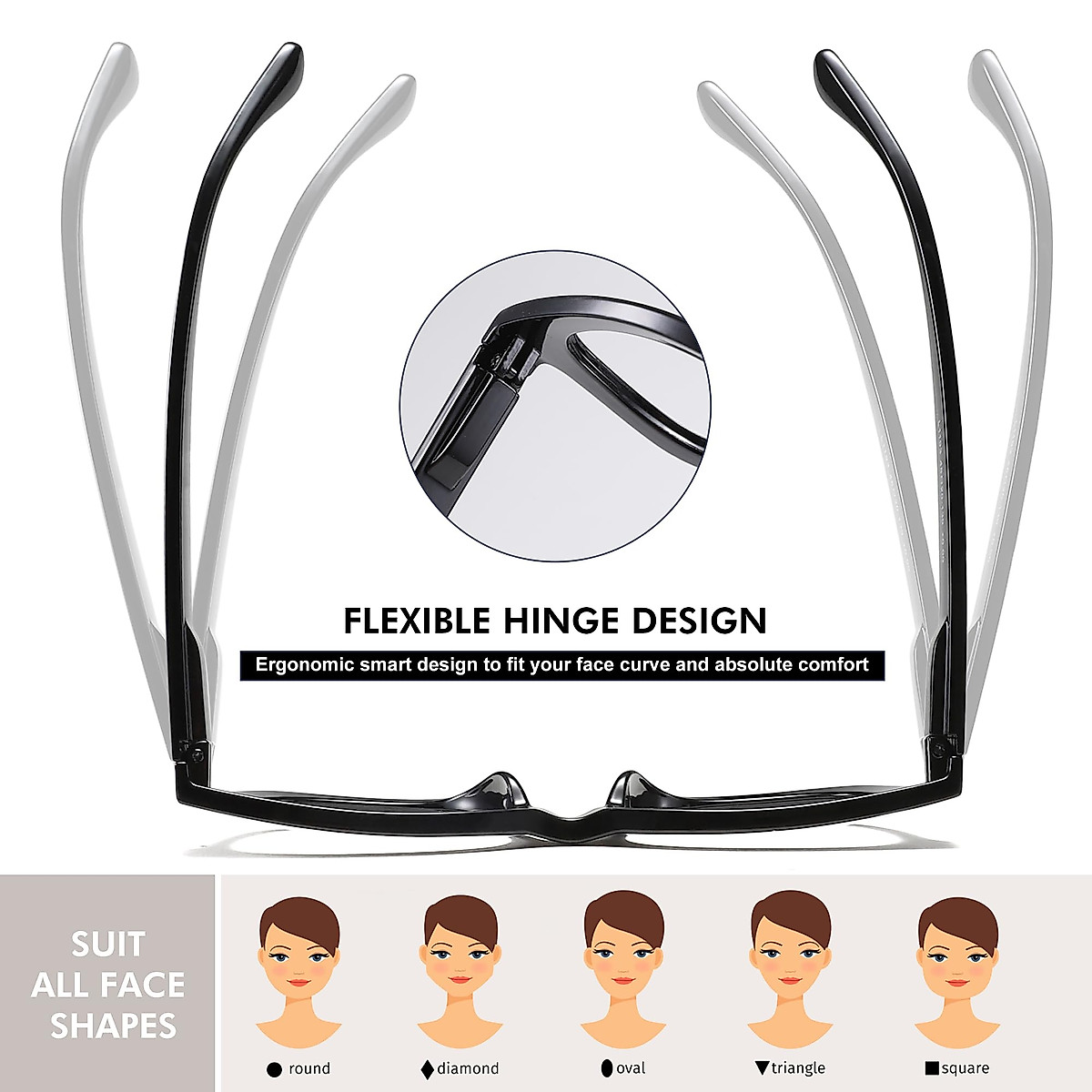 KSSESSE Reading Glasses for Women Men Square Oval Readers with Spring Hinge Thick Frame Style (Mixed Colors-C1, 0.00, x)