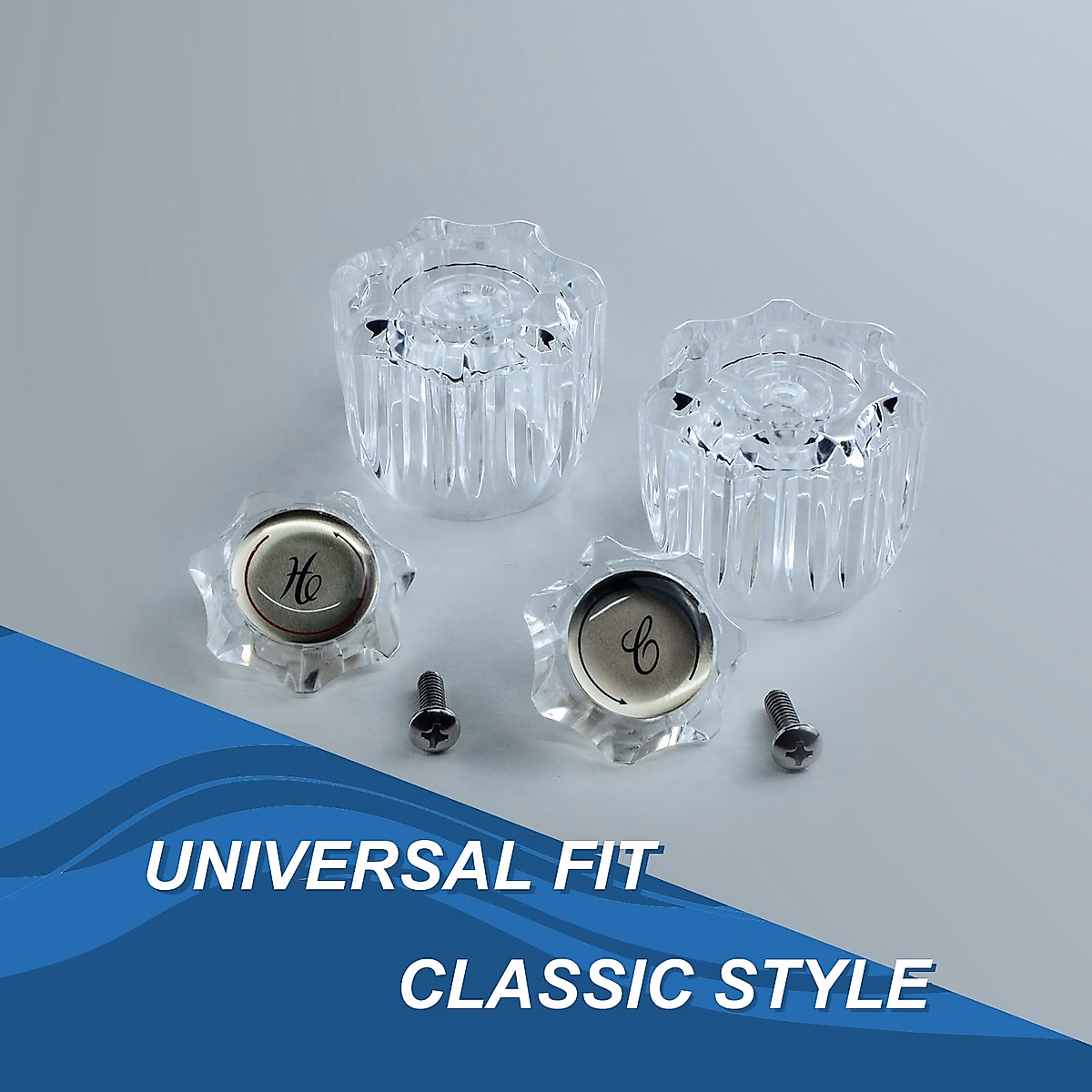 Grandiance Faucet Handles, Bathtub Faucet Knobs, Complete Faucet Rebuild Trim Kit Compatible with Delta/Delex faucets, Hot and Cold Faucet Replacement Handles in Clear Acrylic, 1 Kit