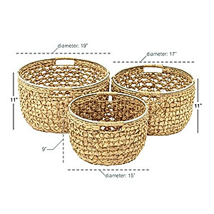 Deco 79 Seagrass Handmade Storage Basket with Metal Handles, Set of 3 15", 17", 19"W, Light Brown