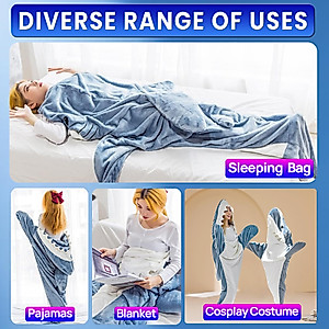 KoveYzao Shark Blanket Onesie for Adults, Wearable Shark Blanket Hoodie, Cozy Flannel Sleeping Bag, Cute and Funny One-piece Pajamas, One Size Fits All, Creative Gifts for Her/Him