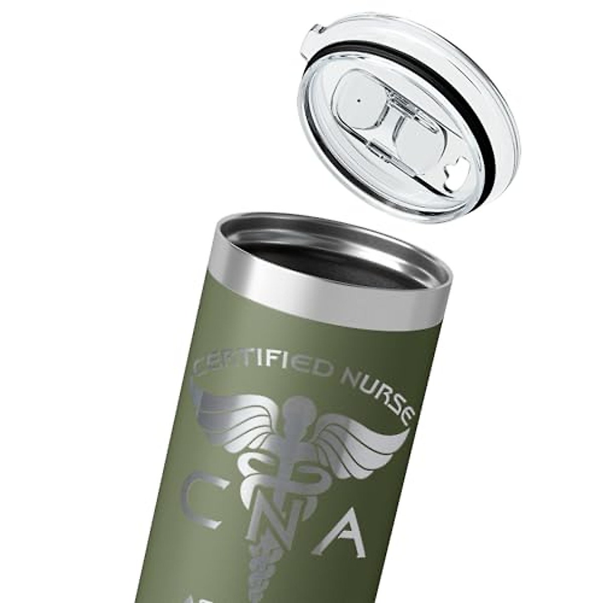 Personalized CNA Certified Nurse Assistant Gift on Army Green 22 oz Stainless Steel Skinny Tumbler Custom Engraved Gifts for Men and Women