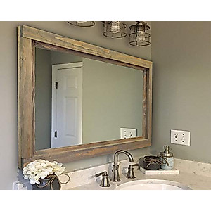 Farmhouse Framed Wall Mirror, 20 Stain Colors - Large Framed, Mirror, Rustic Home Decor, Vanity Mirror, Wall Mirror Decorative, Vanity Mirror, 22x24, 24x30, 36x30, 42x30, 60x30 - Weathered Oak