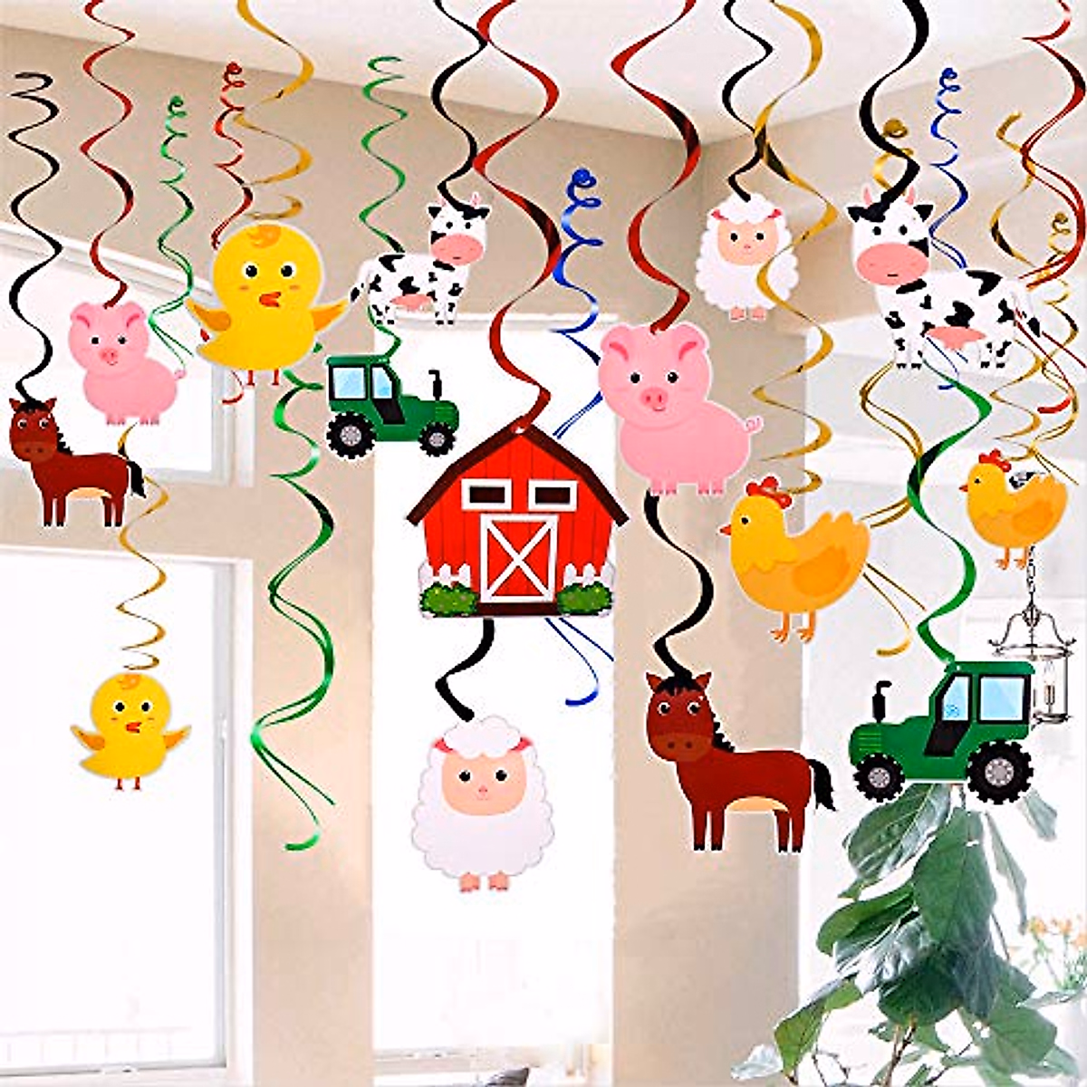 Farm Animal Hanging Swirls Party Ceiling Decorations Barnyard Theme Birthday Baby Shower Decor Event Supplies 30CT