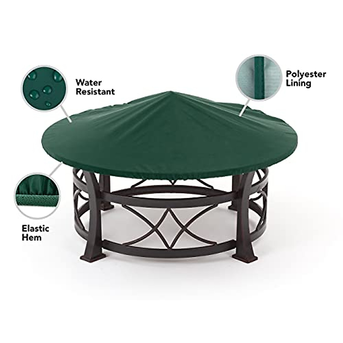 Covermates Round Firepit Top Cover - Light Weight Material, Weather Resistant, Elastic Hem, Fire Pit Covers-Green