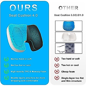 Gel Seat Cushion & Memory Foam Seat Cushions for Chair - Seat Cushion for Sciatica Coccyx Back Tailbone&Lower Back Pain Relief, Chair Pillow with Pressure Support for Driving, Office&Desk Chair, Black