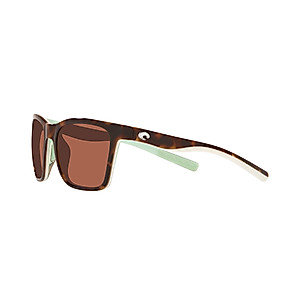 Costa Del Mar Womens Panga Square Sunglasses, Shiny Tort/White/Seafoam/Copper Polarized-580P, 56 mm
