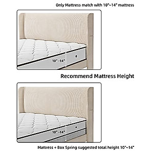 Homhougo Queen Bed Frame, Upholstered Platform Bed with Wingback Headboard, Velvet Upholstered Bed Frame with 2 Storage Pockets, Strong Wooden Slat Support, Easy Assembly, Box Spring Optional, Beige